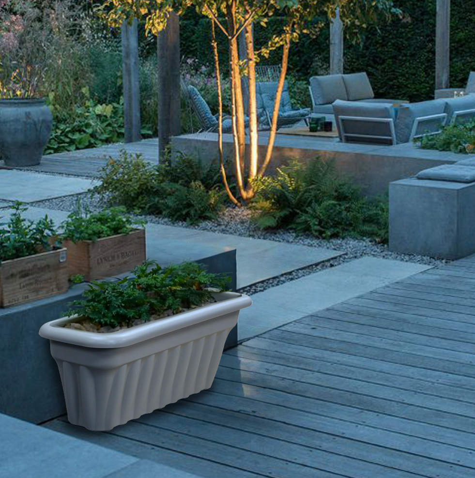 OSG 60cm Long Flower Pot Grey Plastic Trough Planter Rippled | 37L Cap ...