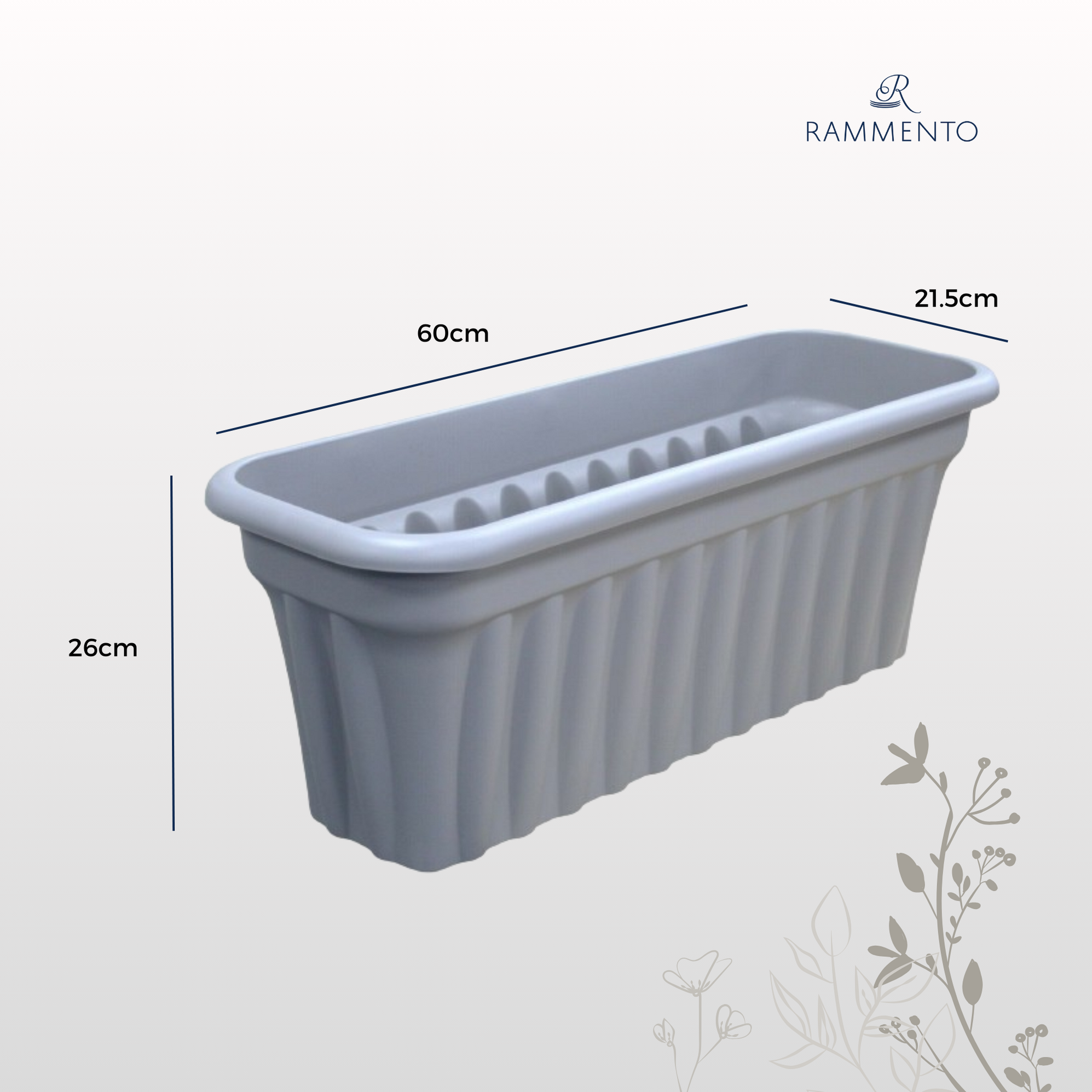 OSG 60cm Long Flower Pot Grey Plastic Trough Planter Rippled | 37L Cap ...