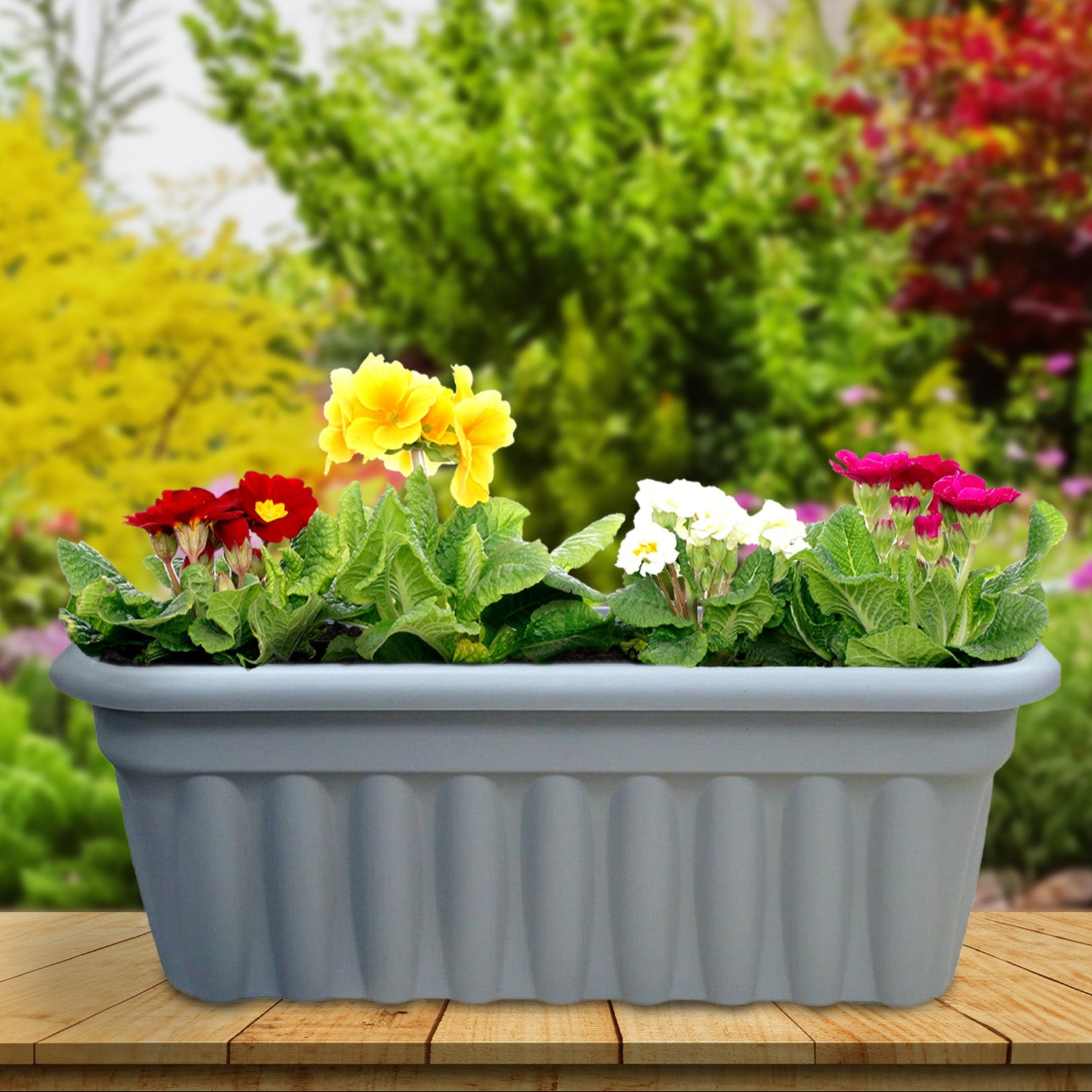 OSG 60cm Long Flower Pot Grey Plastic Trough Planter Rippled | 37L Cap ...