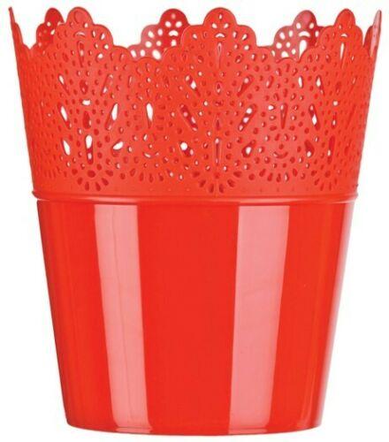 Set of 4 Red Plastic Flower Plant Pots 14cm Medium Planter W Frilled L ...