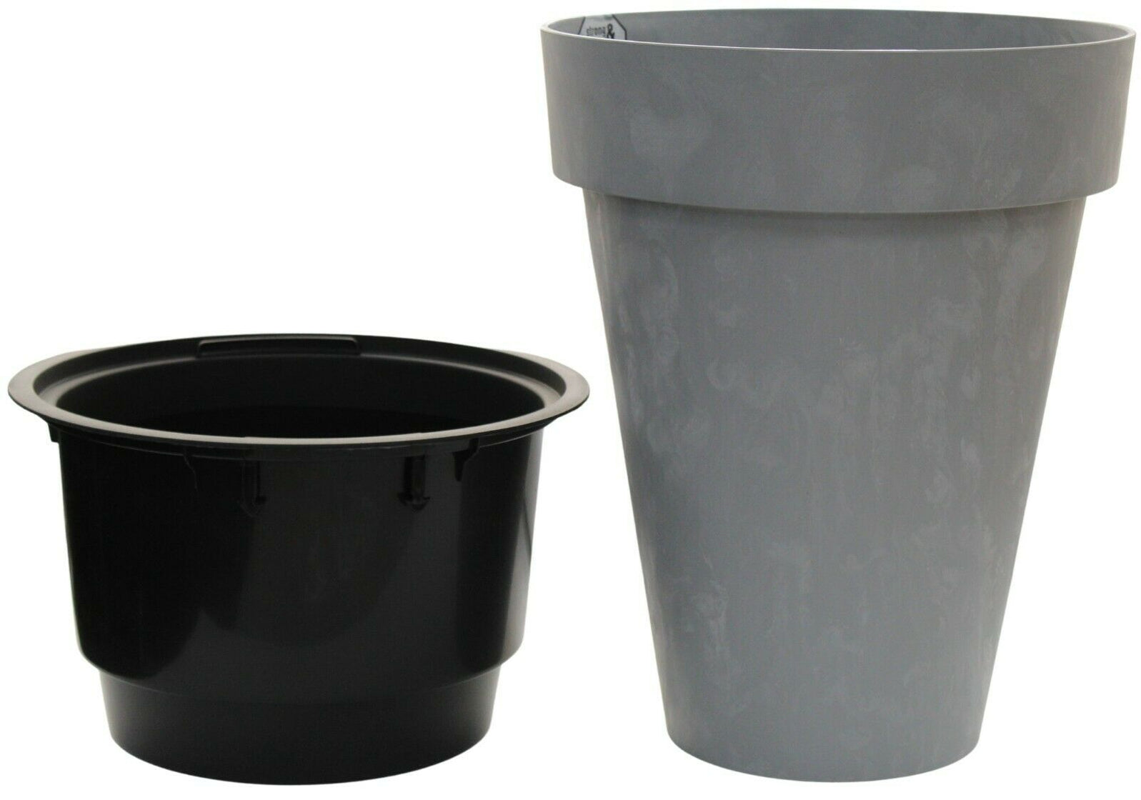 44cm Tall Plastic Plant Pot with Insert, Grey Beton-Effect 18/25L Pot ...