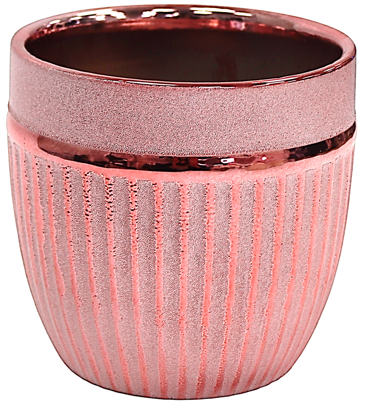 13cm Tall Gloss Ceramic Plant Pot, 1L Shiny Pink Ribbed Indoor/Outdoor ...