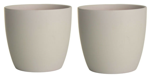 Set Of 2 White Matt Ceramic Flower Pots Round Small Plant Pot Planter ...
